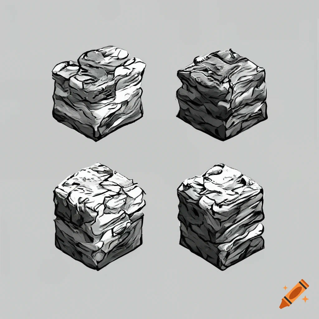 Ink drawing of a collection of minecraft blocks on Craiyon