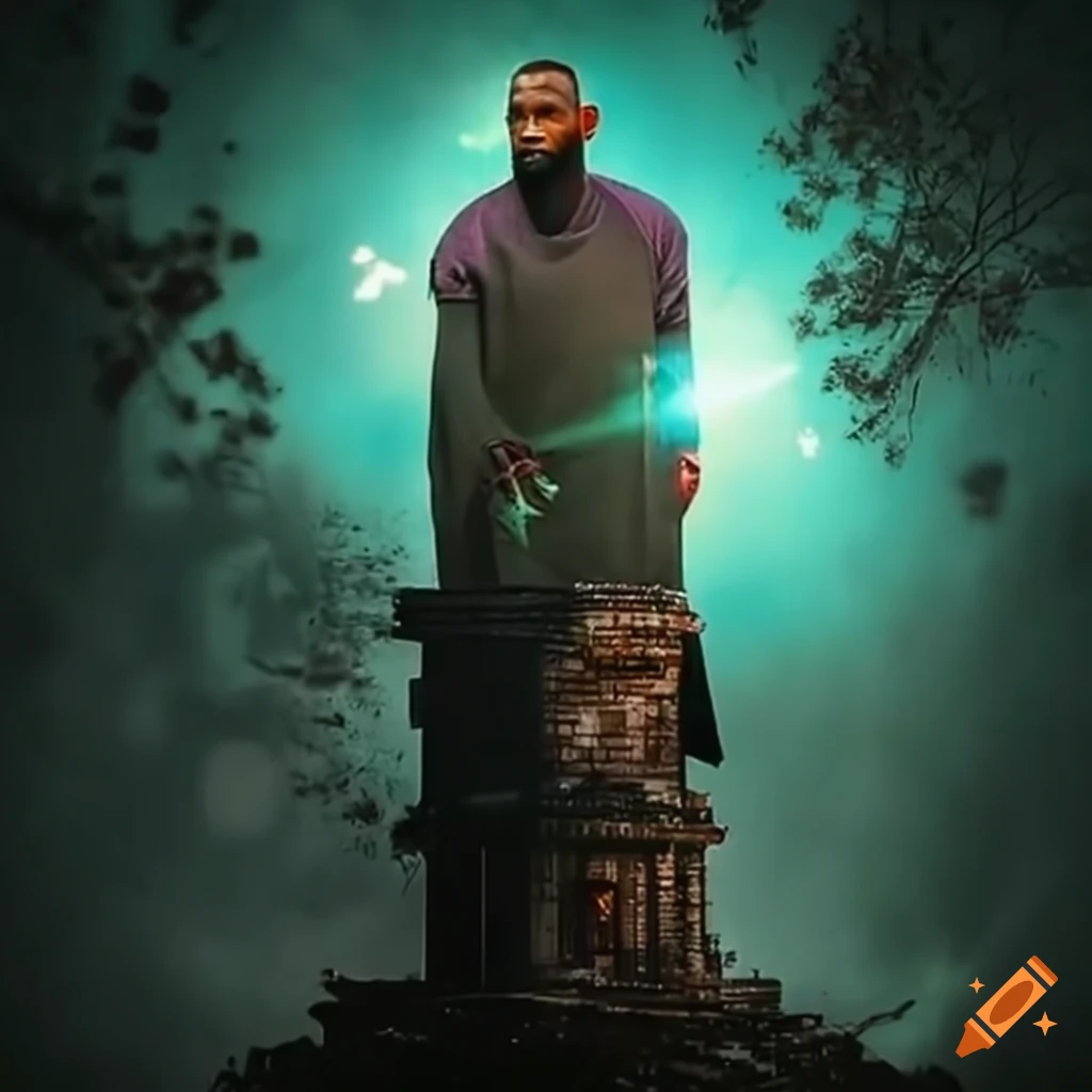 Lebron James as a Jedi on a crumbling tower on Craiyon