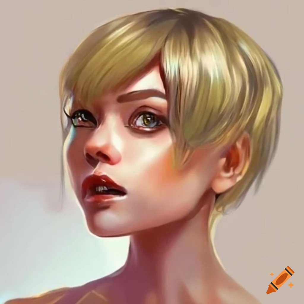 Portrait of a girl with short blonde hair on Craiyon