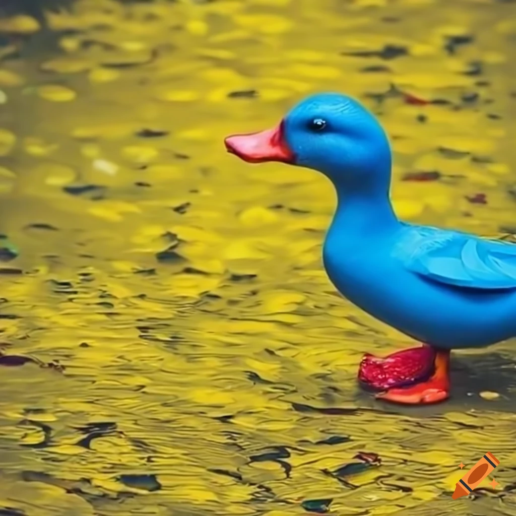 Yellow and blue duck playing music on Craiyon