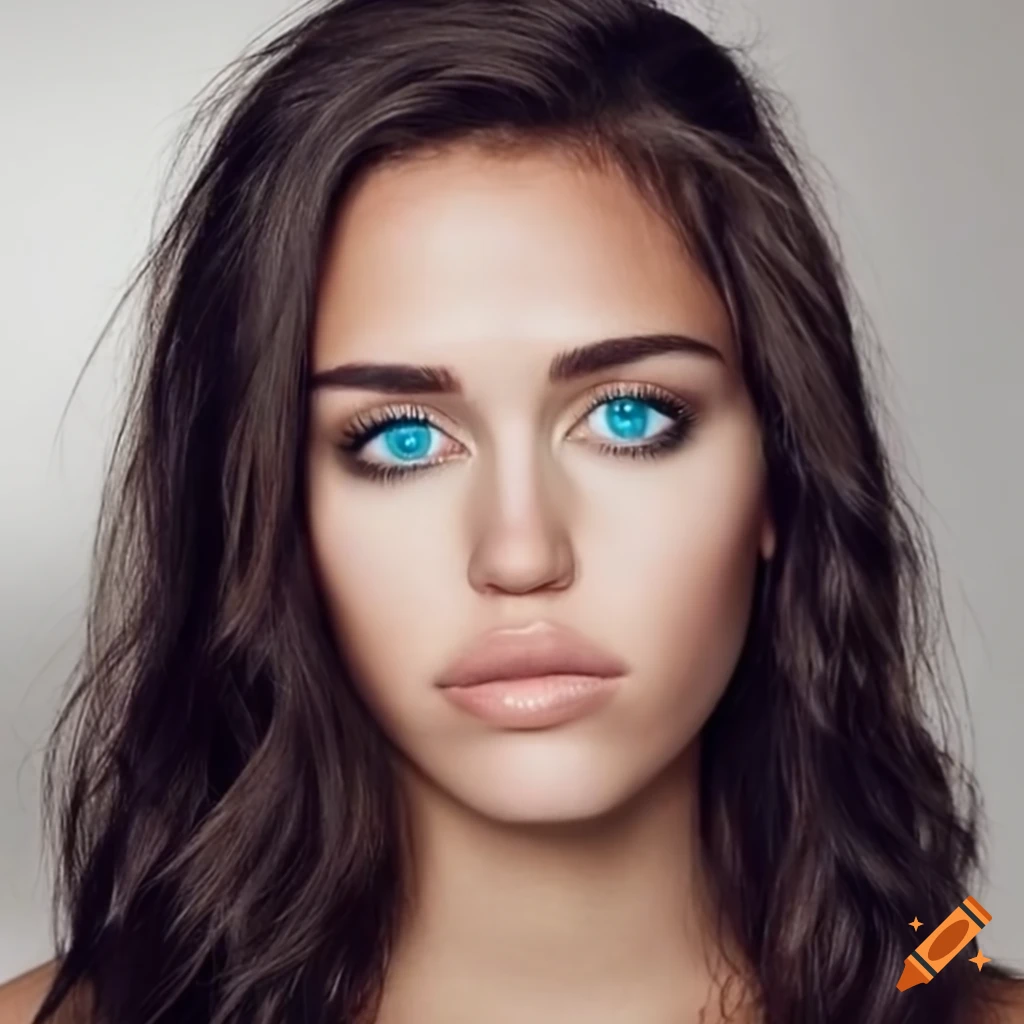 Portrait of a beautiful woman with tan skin and blue eyes on Craiyon