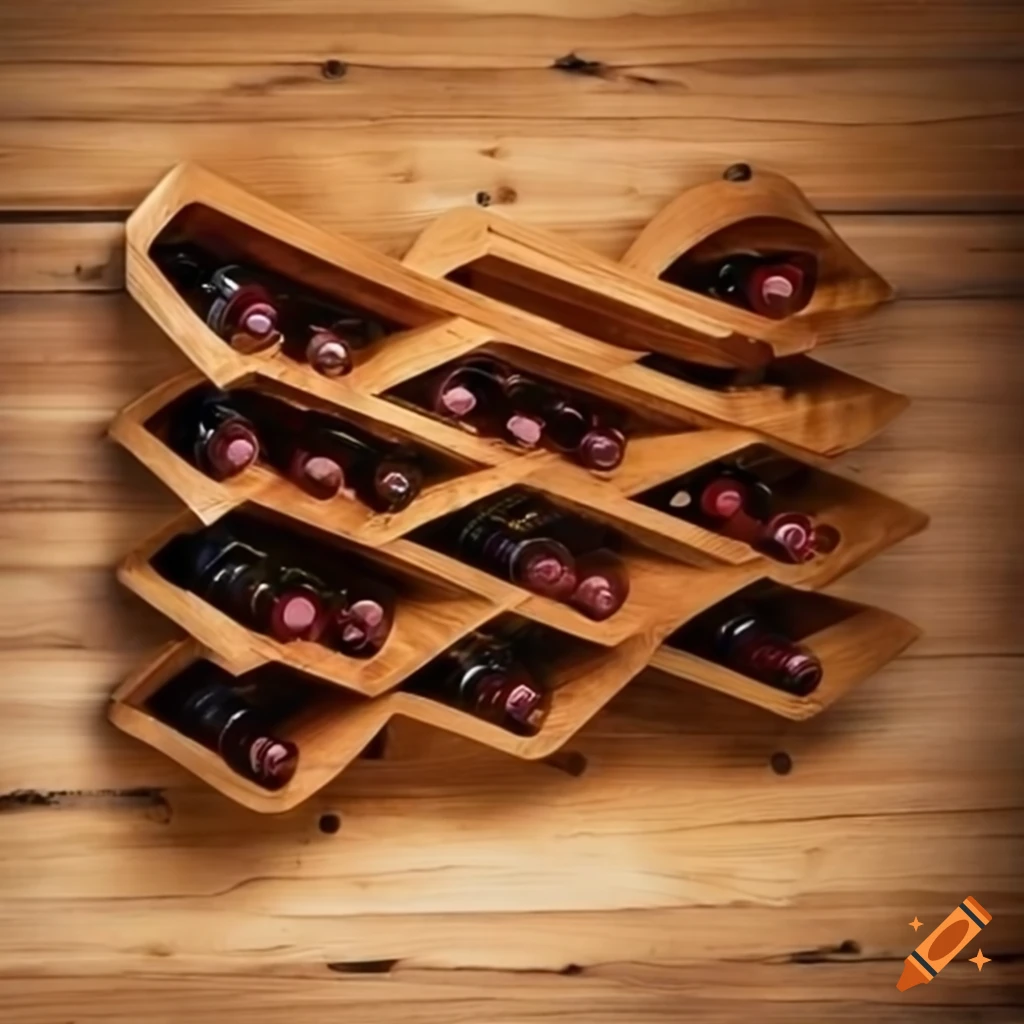Wooden mountain-shaped wine rack on Craiyon