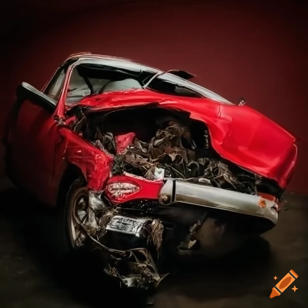 Red honda car wrecked after a front collision