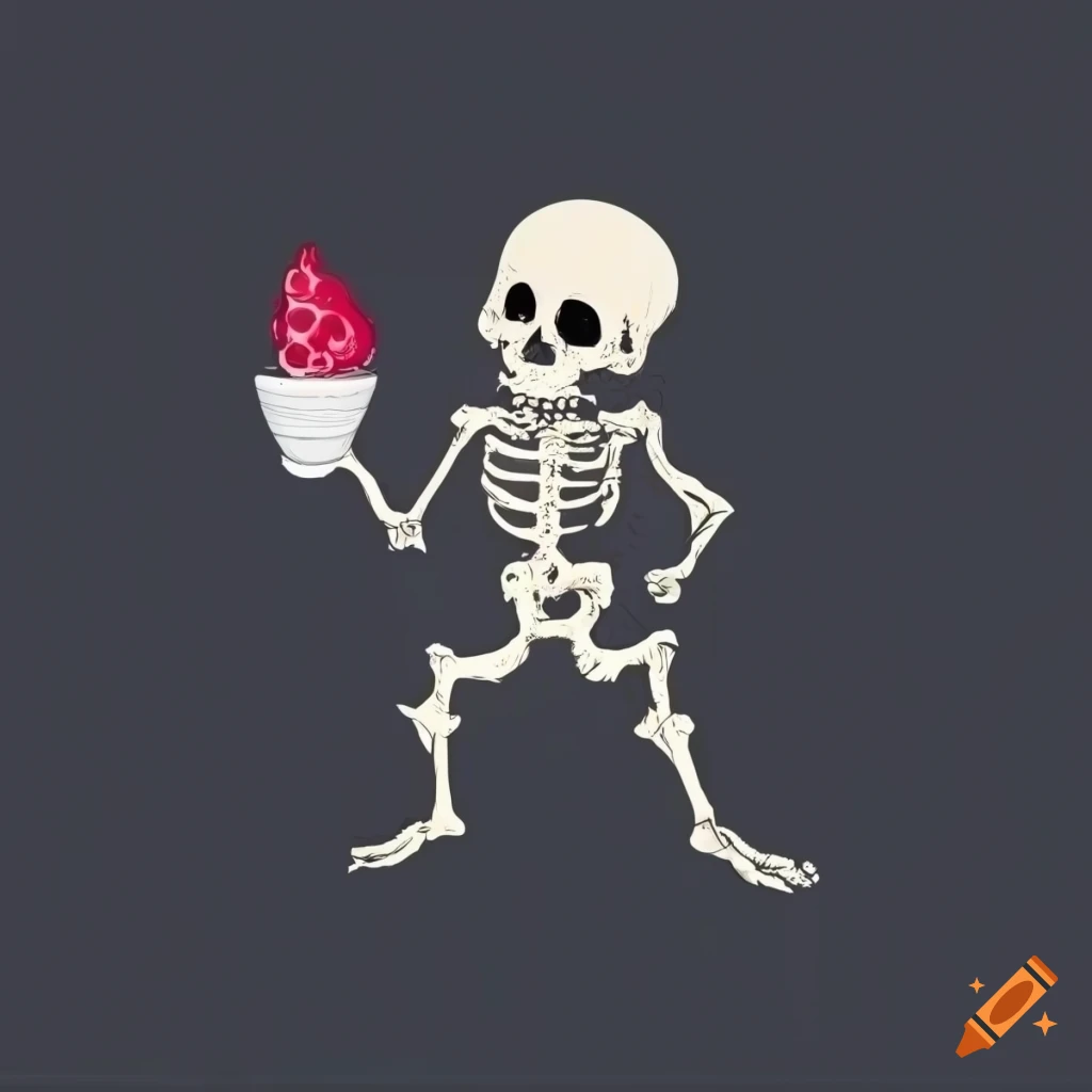 Shirt design of a skeleton with flames holding ice cream on Craiyon