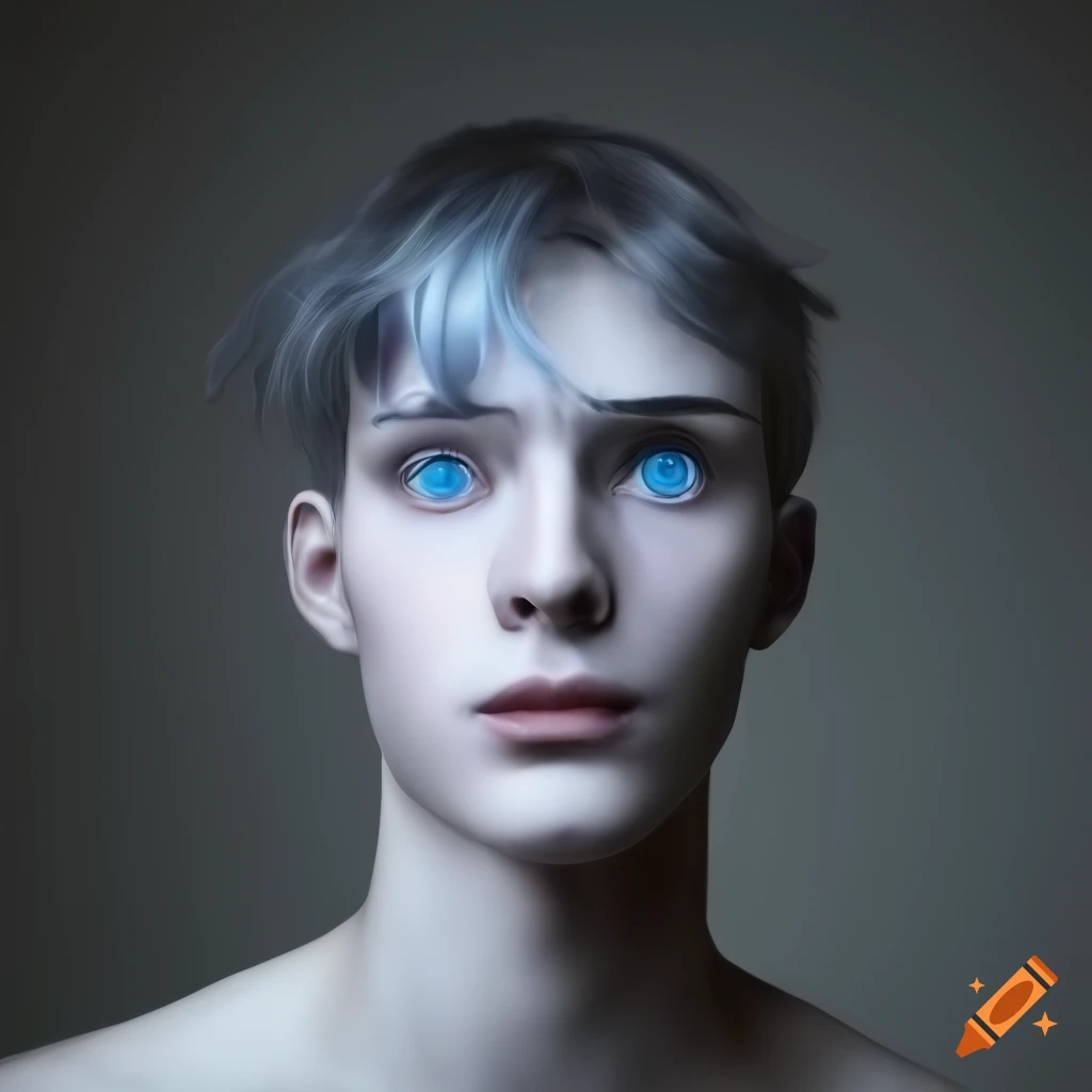 Portrait of a beautiful blue-skinned humanoid male