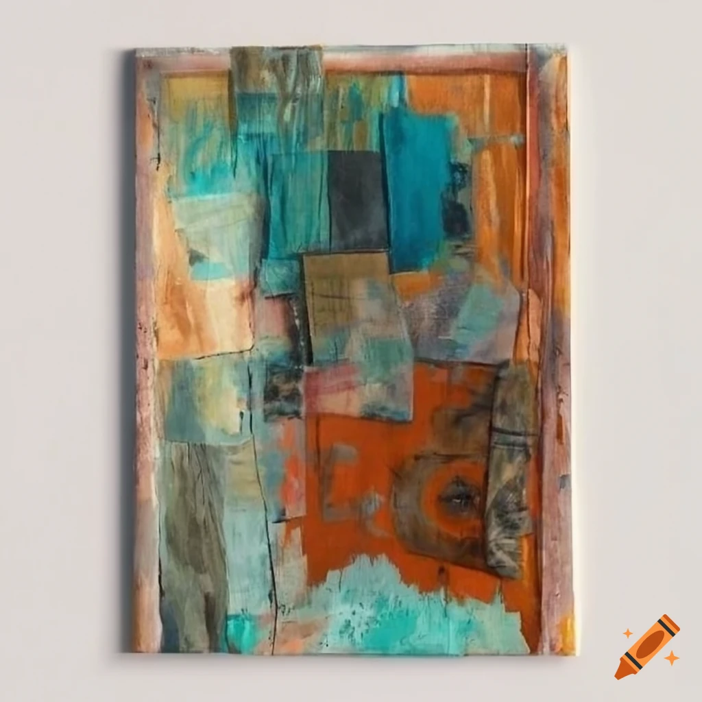 Abstract mixed media artwork in light teal on Craiyon