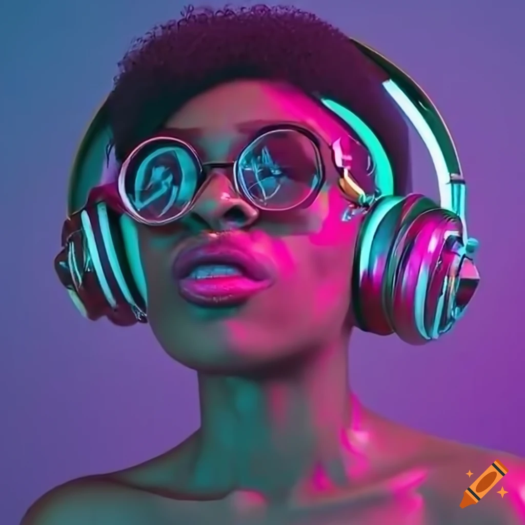 Stylish men and women grooving to music in neon