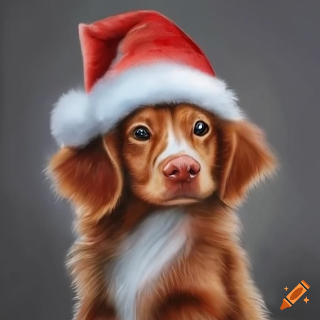 Hyper realistic portrait of a baby duck toller retriever with a santa ...