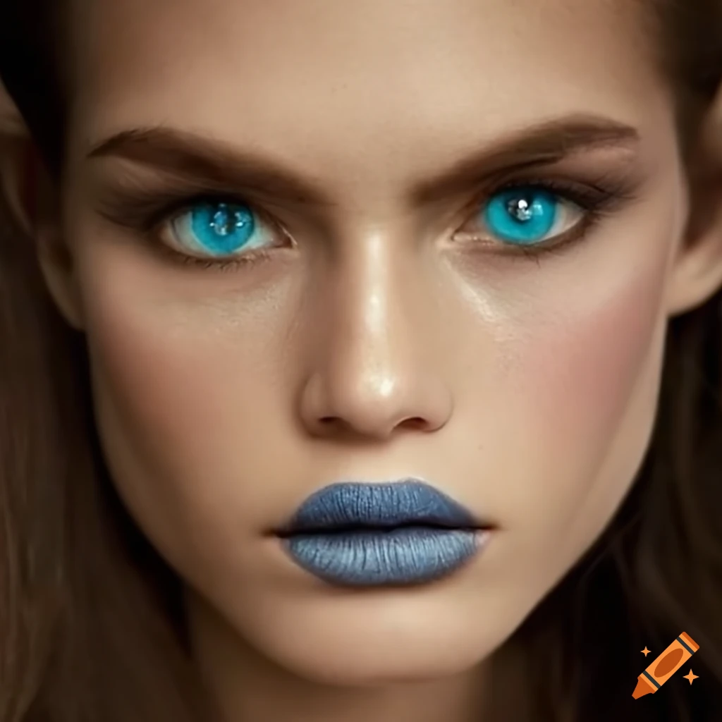 Picture of a beautiful woman with blue catlike eyes on Craiyon