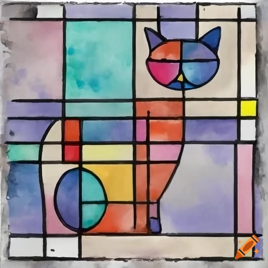 Cat inspired by piet mondrian's style