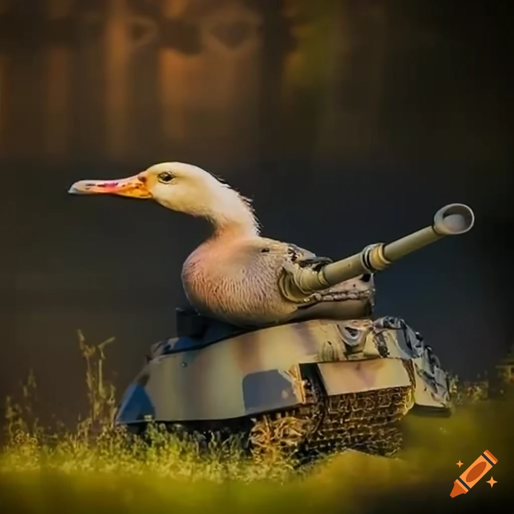 Humorous image of a raccoon and a duck in a tank on Craiyon