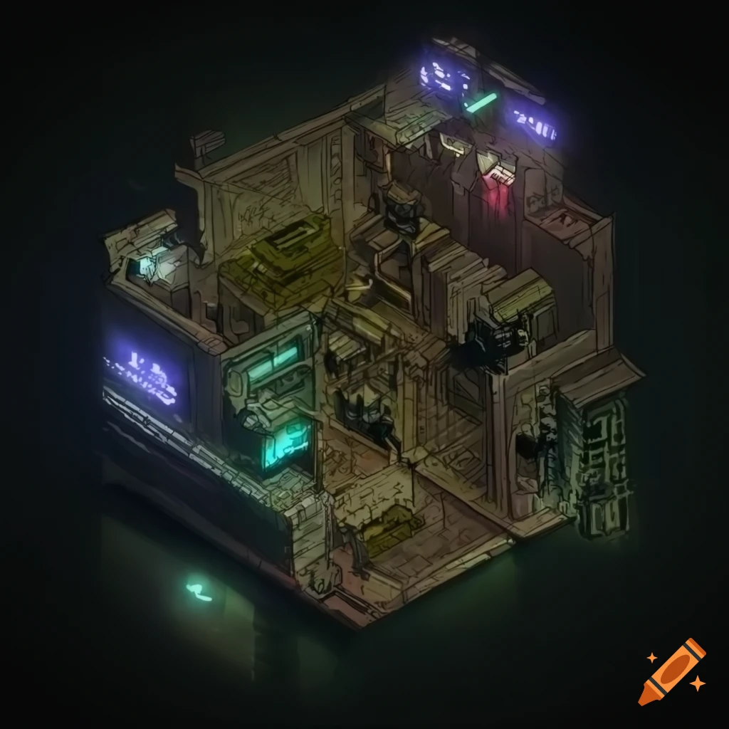 Isometric battle map of a water station in a post-apocalyptic world on ...