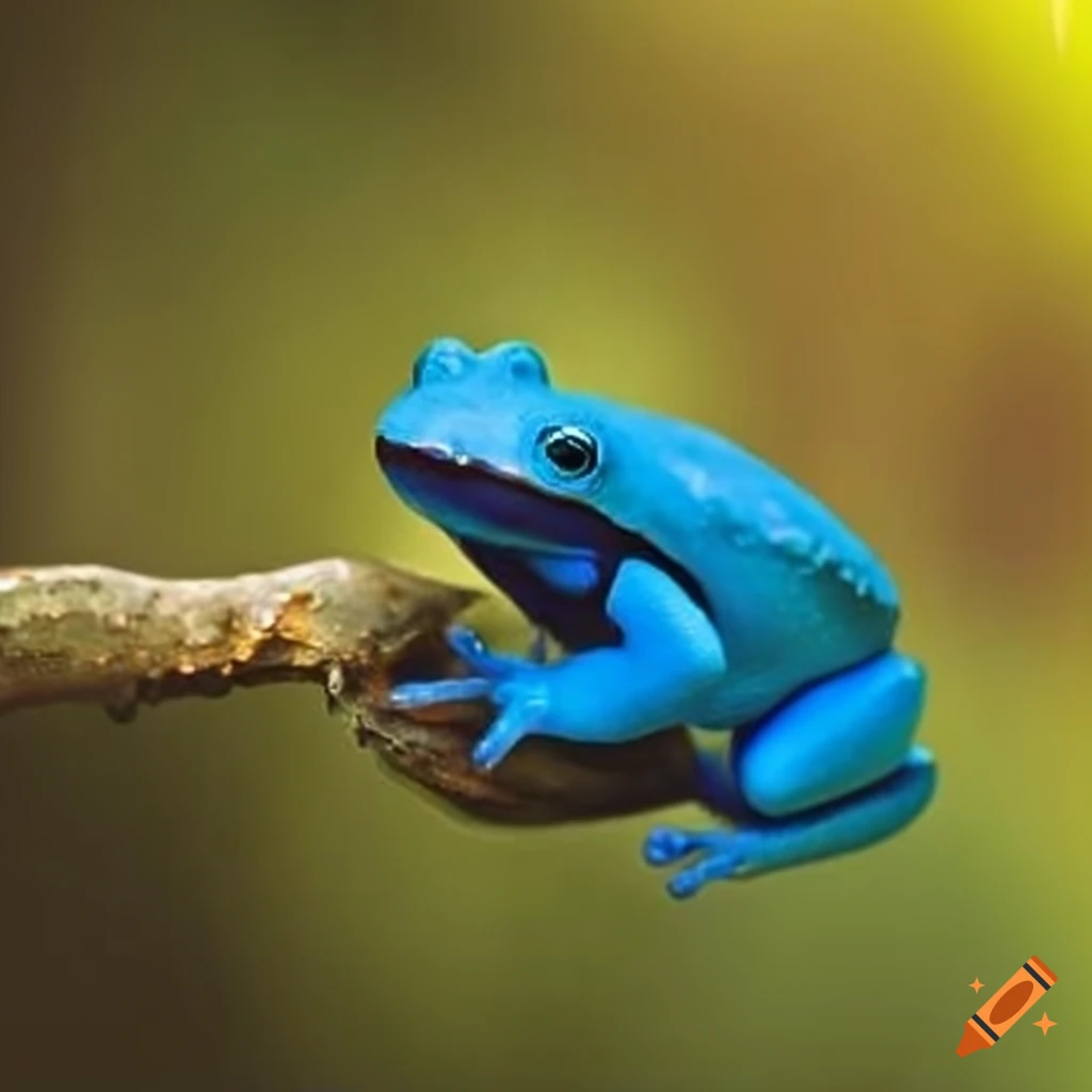 Blue frog sitting on a branch