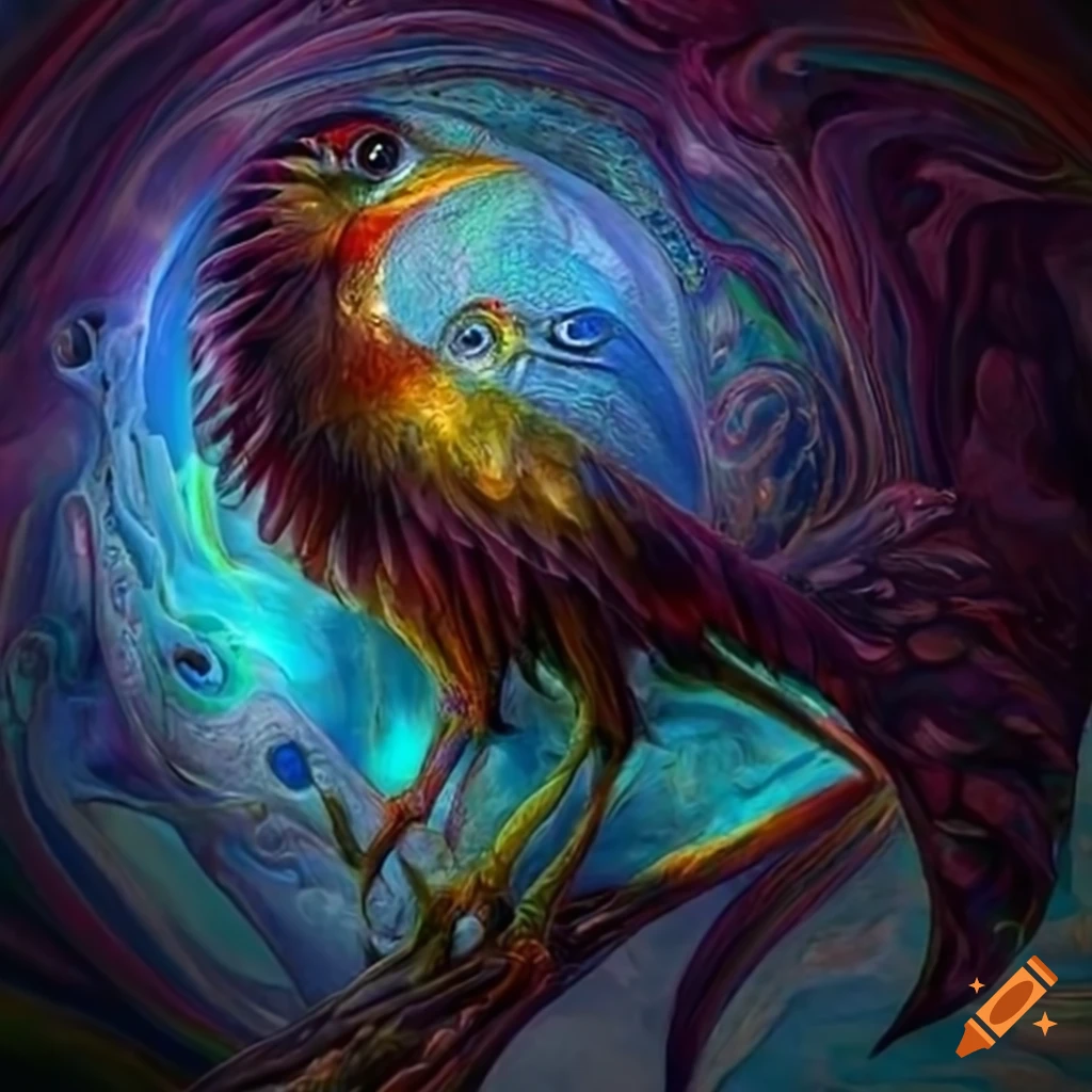 Abstract artwork of a mythical bird representing entropy on Craiyon