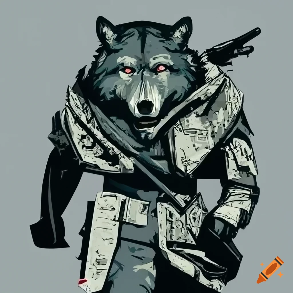 Pop art wolf in military attire in propaganda poster style on Craiyon