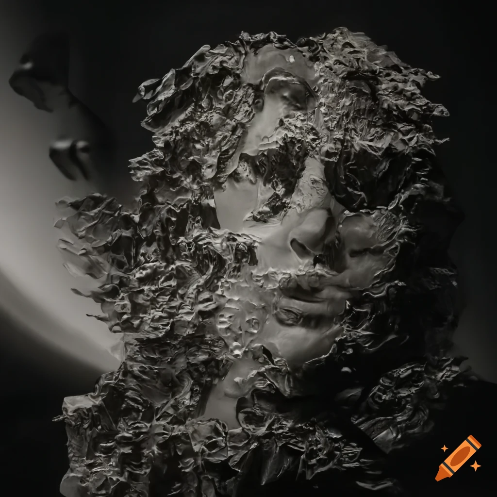 Organic human sculpture with crystalline protrusions and shadows on Craiyon