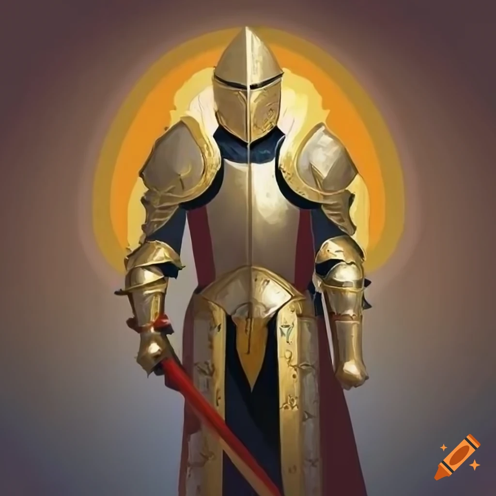 Monet-style painting of a noble paladin in golden armor