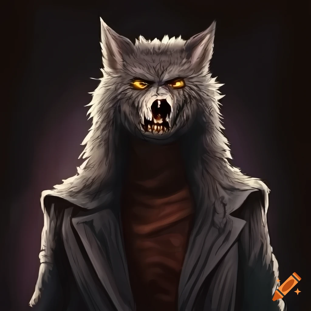 Werewolf dining alone at an endless banquet wearing a suit on Craiyon