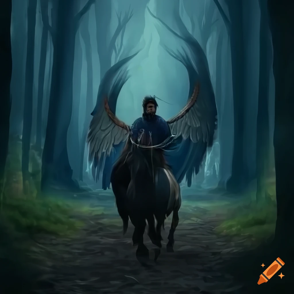 Jane eyre riding a horse on a grass path with a fallen man on Craiyon