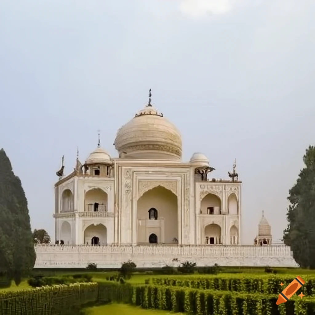 Full frontal elevation of mughal mahal white house on Craiyon