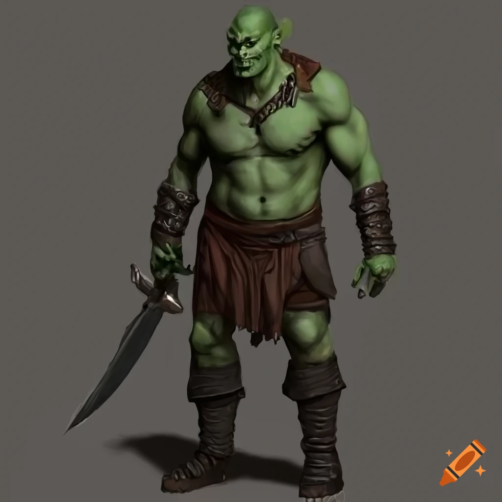 Illustration of a thin half orc warrior with a dagger