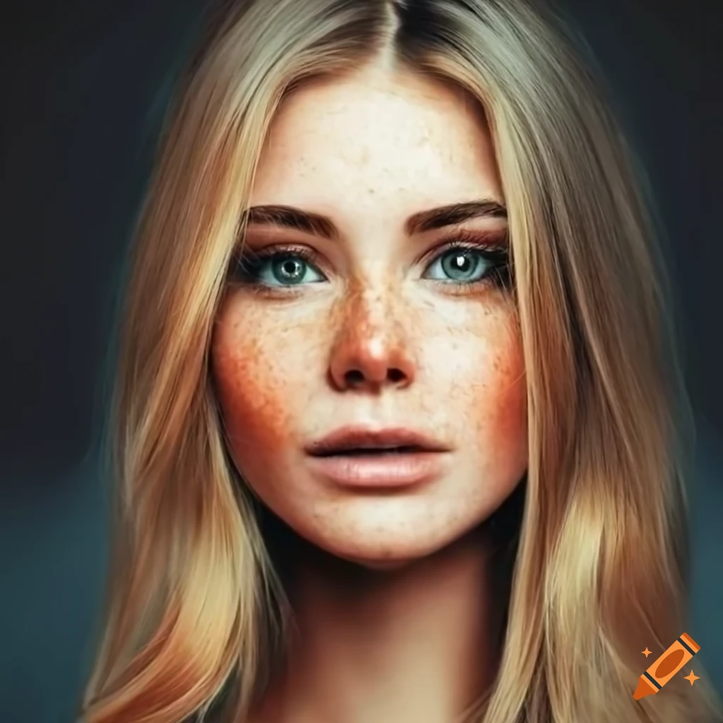 Beautiful young woman very light freckles blonde hair on Craiyon