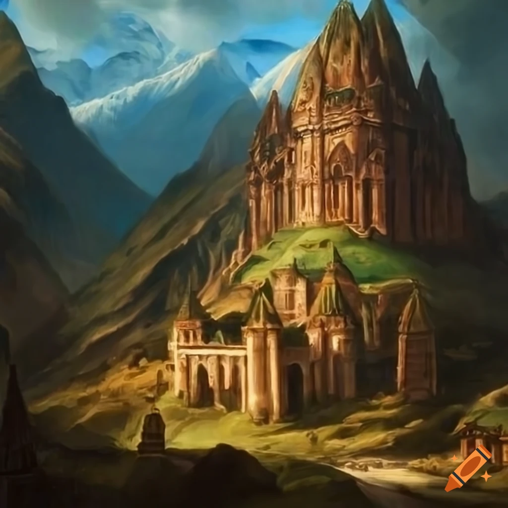 Medieval kingdom surrounded by mountains in an indian setting on Craiyon
