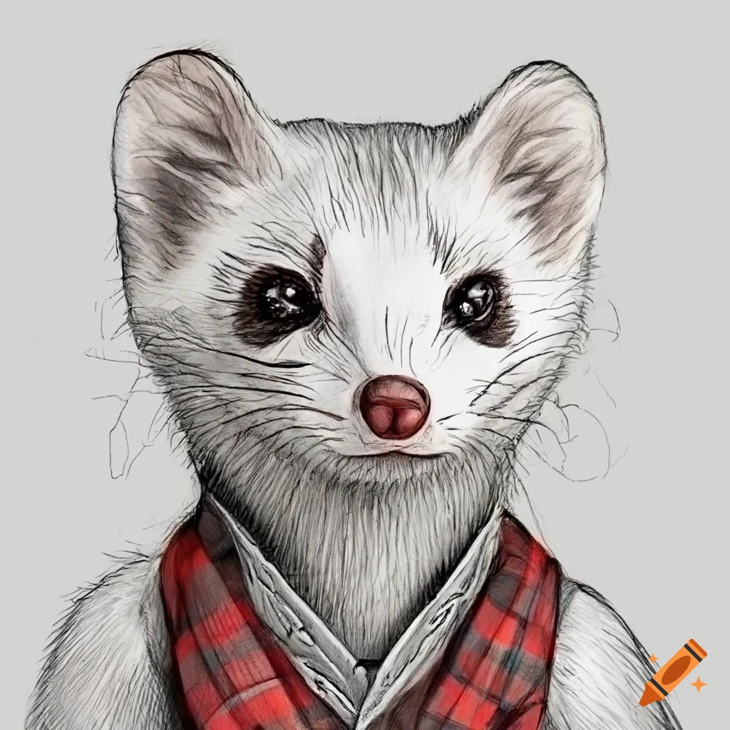 Realistic drawing of a weasel in a plaid waistcoat on Craiyon