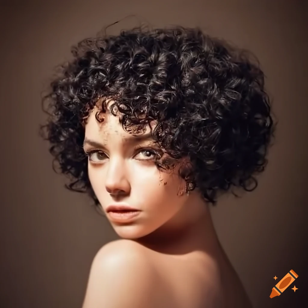 Detailed Portrait Of A Woman With Short Black Curly Hair