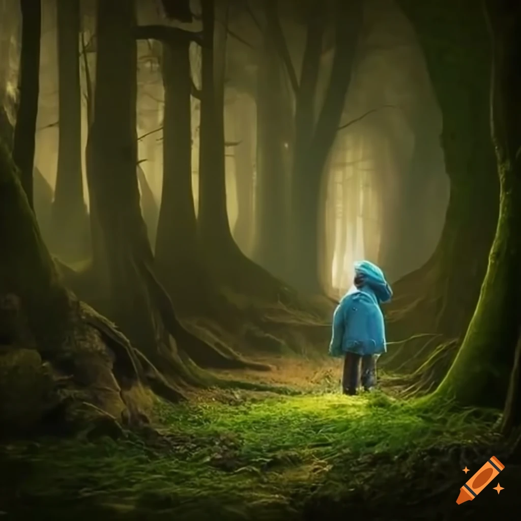 Young boy exploring a magical forest on Craiyon