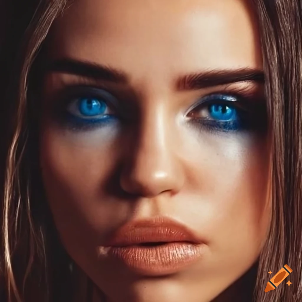 Beautiful portrait of a woman with tan skin and blue eyes on Craiyon