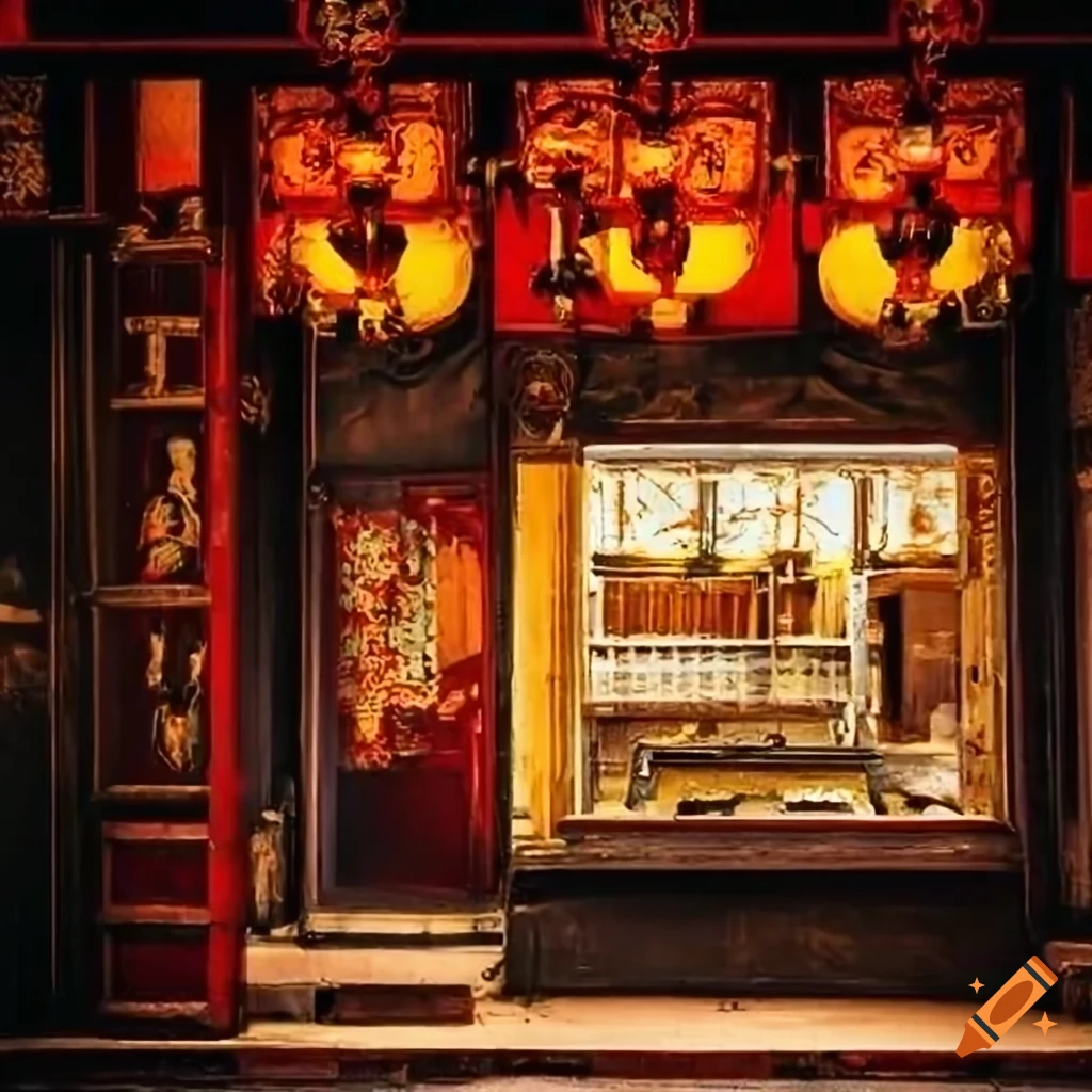 Outside view of a Chinese restaurant on Craiyon
