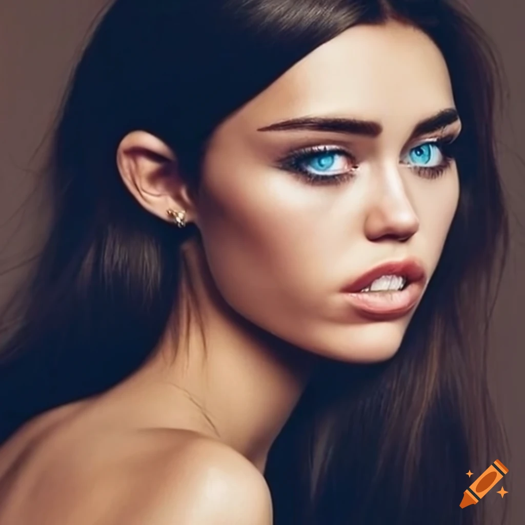 Beautiful portrait of a woman with tan skin and blue eyes on Craiyon