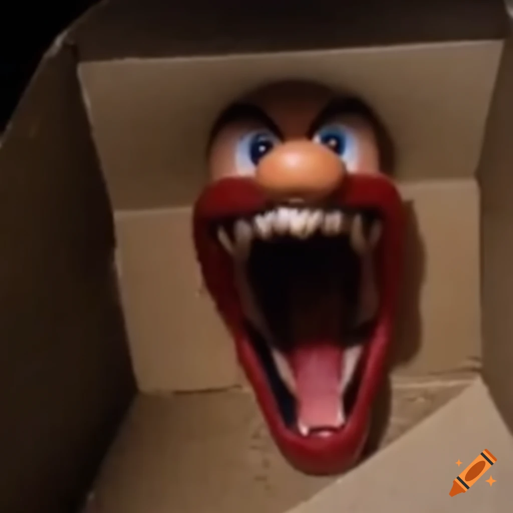 Meme of mario screaming in a box on Craiyon