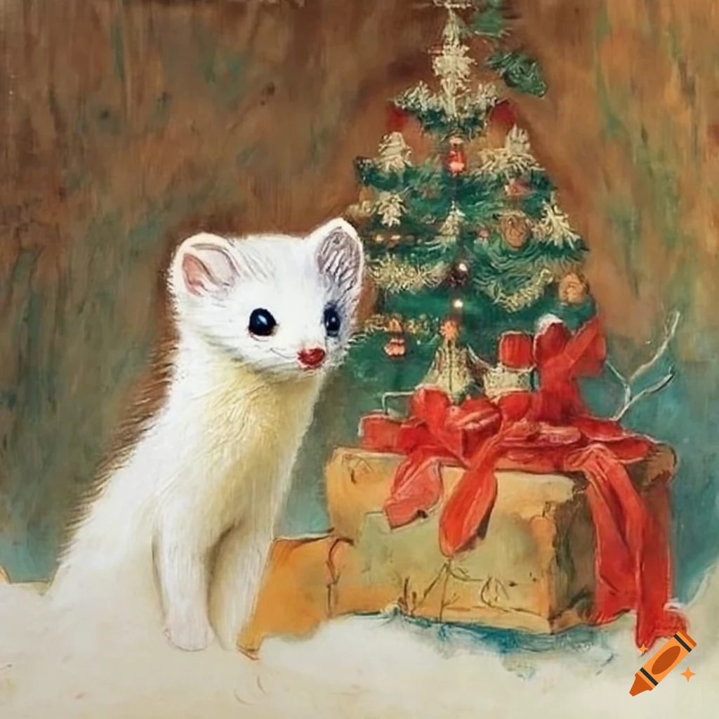 Hamster wearing a christmas hat next to a tree on Craiyon