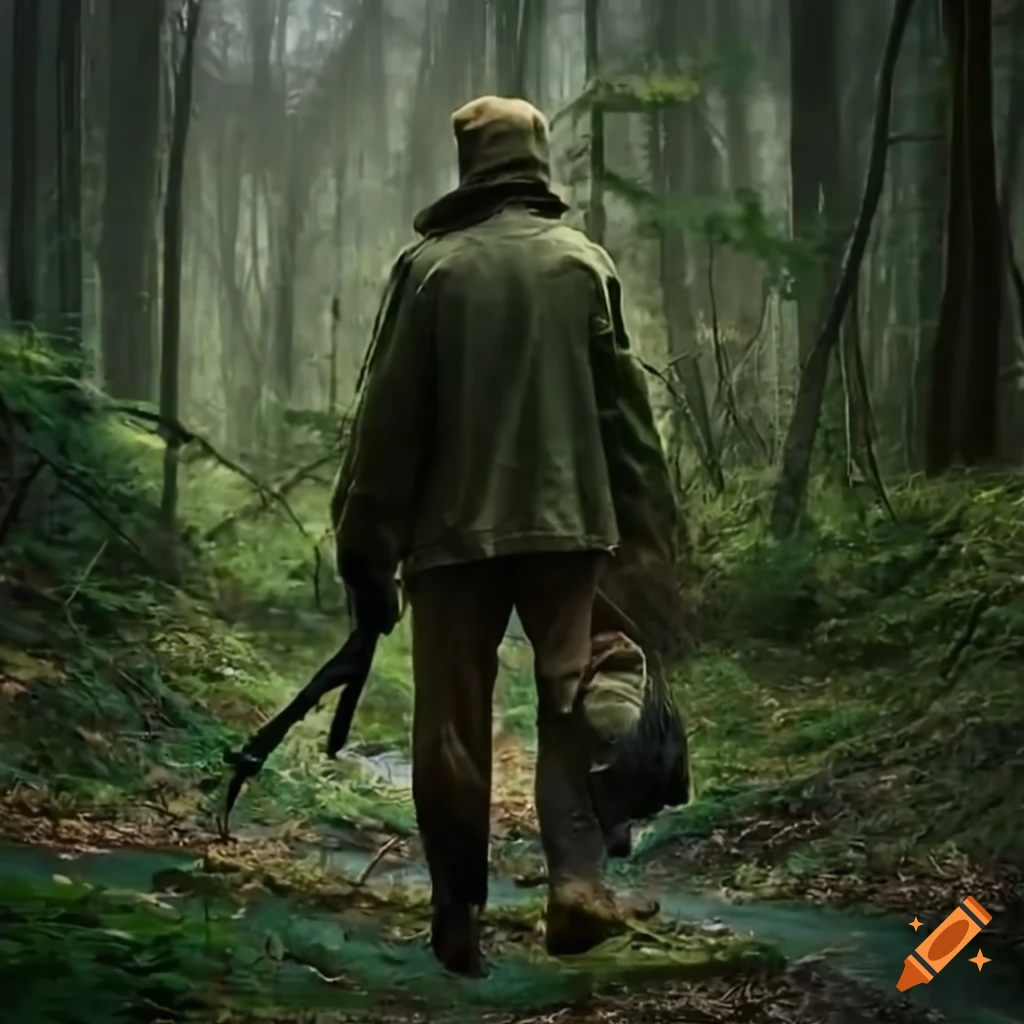 German hunter walking in the forest