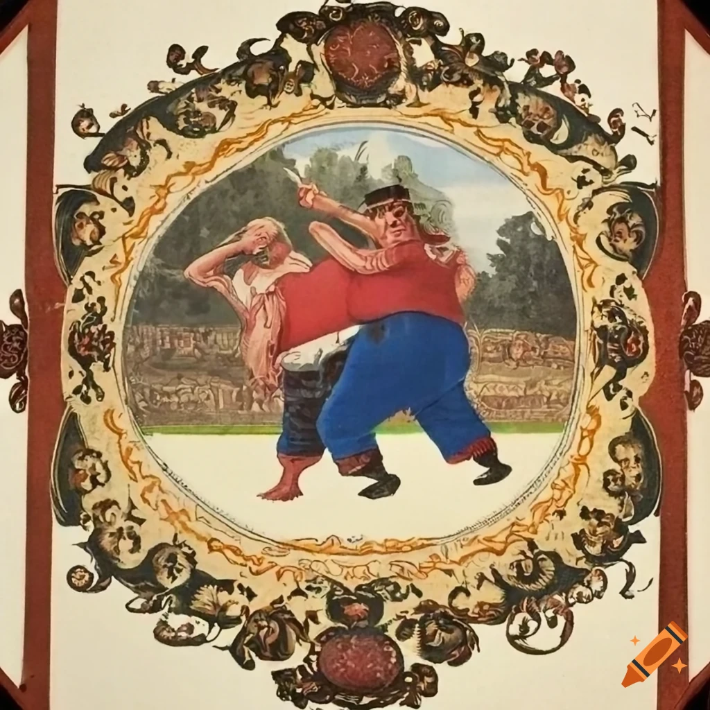 Lithograph print of two dukes engaged in a fight on Craiyon