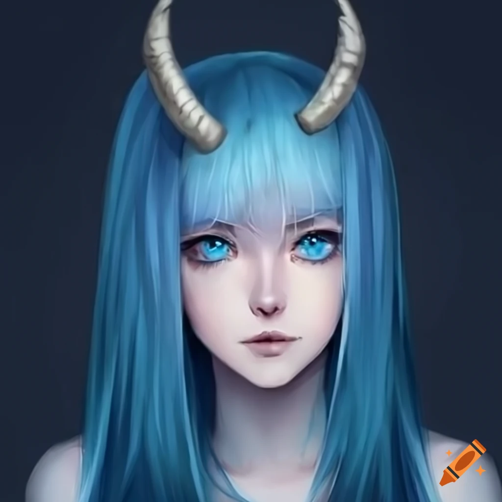 Girl with blue hair and dragon horns