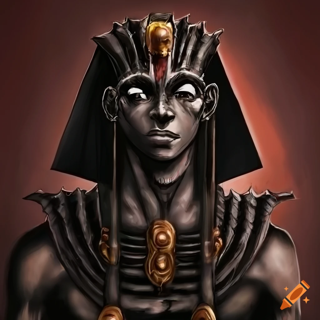 Digital art of a black pharaoh with intense art style on Craiyon