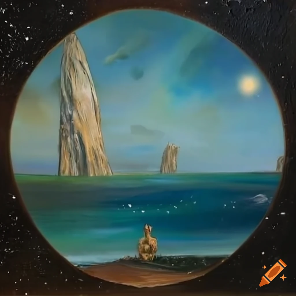 Sci-fi artwork of a humanoid alien on a deserted island on Craiyon