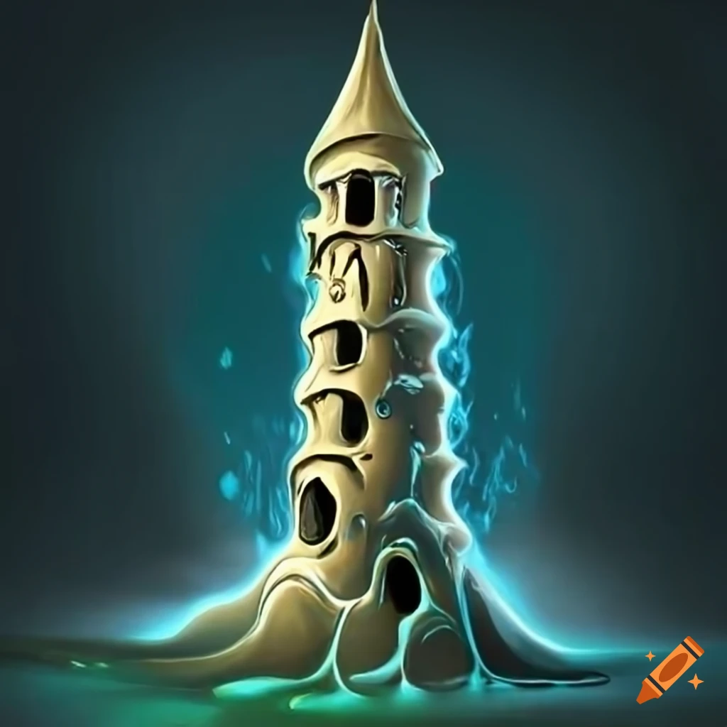 Surreal artwork of a melting wizard's tower on Craiyon