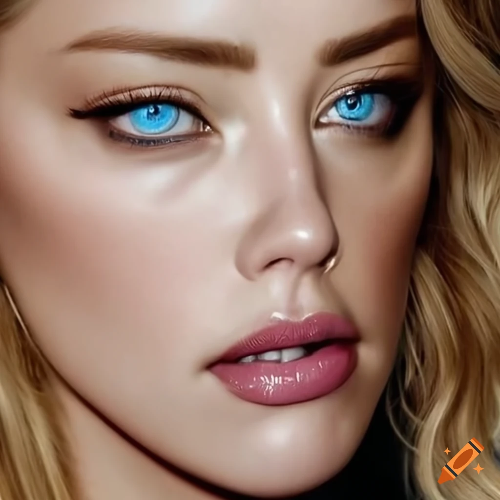 Portrait of amber heard with blue catlike eyes