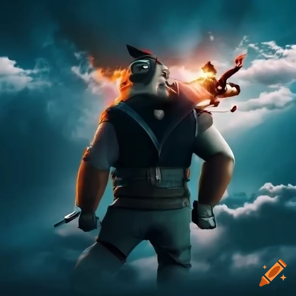 Dramatic pixar-style movie poster with war-torn sky on Craiyon