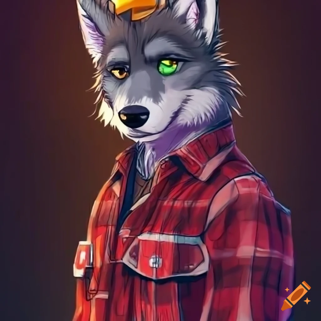 Side view of a wolf anthro construction worker on Craiyon