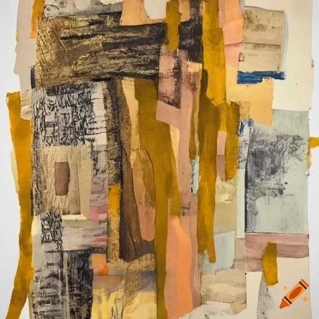 Abstract mixed media artwork with newspaper and gold elements on Craiyon