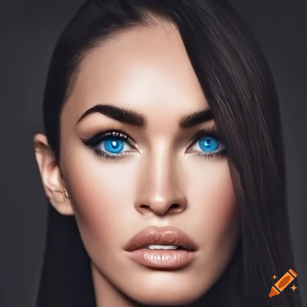 Portrait of a beautiful woman with tan skin and blue catlike eyes on Craiyon