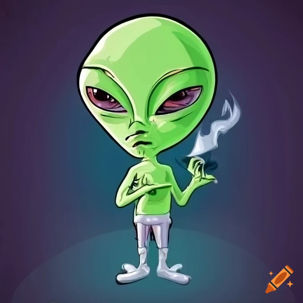 Cartoon alien smoking a marijuana cigarette