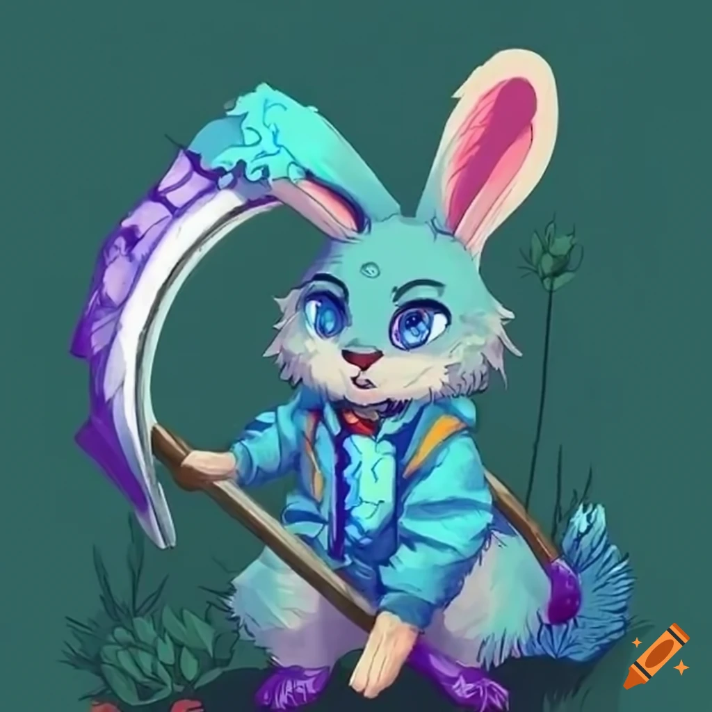 Blue bunny furry with scythe