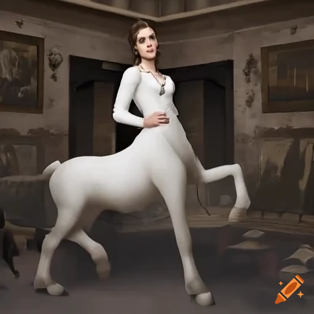Realistic portrayal of Emma Watson as a white Centaur on Craiyon