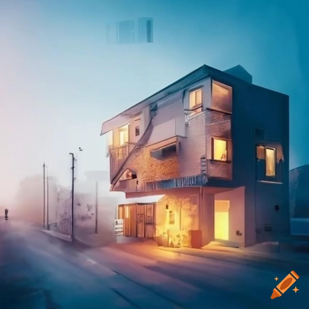 Image of modern houses in a chaotic atmosphere on Craiyon